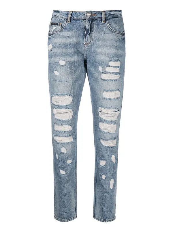 Philipp Plein Distressed Boyfriend Jeans - Blue