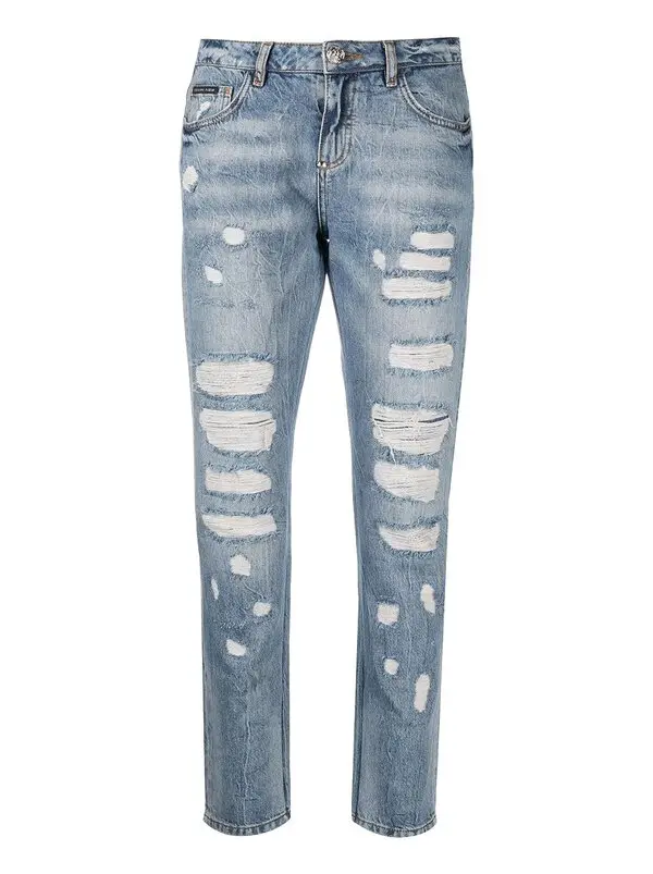 Philipp Plein Distressed Boyfriend Jeans - Blue