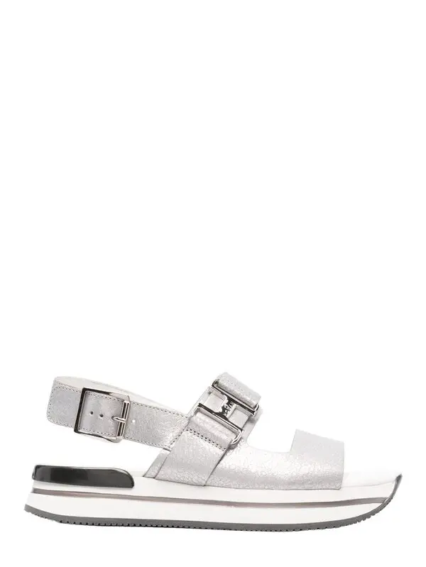 Hogan Silver-tone Leather Platform Sandals - Grey