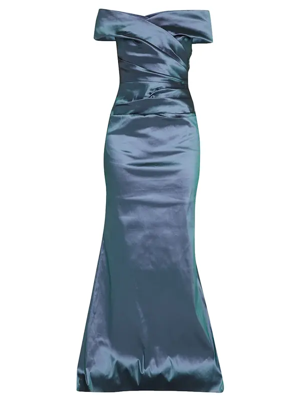 Rickie Freeman For Teri Jon Off-shoulder Taffeta Gown - Slate