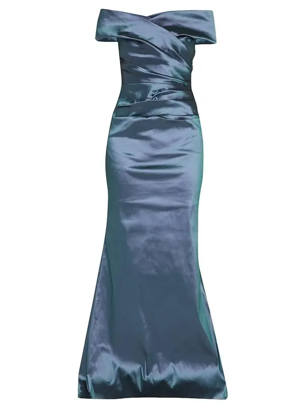 Rickie Freeman For Teri Jon Off-shoulder Taffeta Gown - Slate
