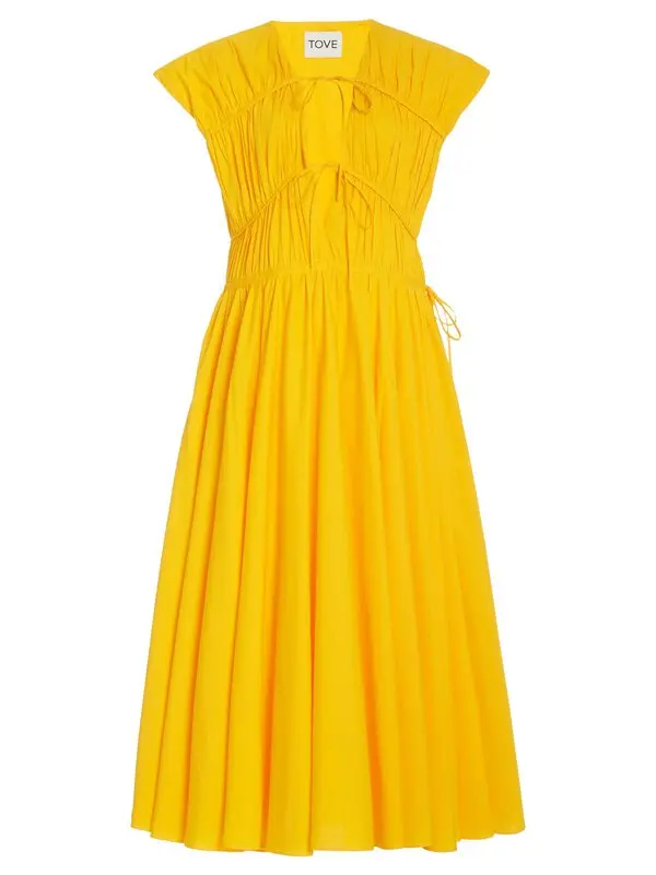 Tove Ceres Pleated Organic Cotton Midi Dress - Yellow