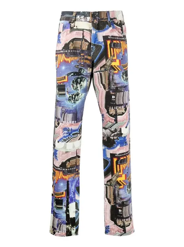 DIESEL® Graphic Print Cotton Jeans - Blue