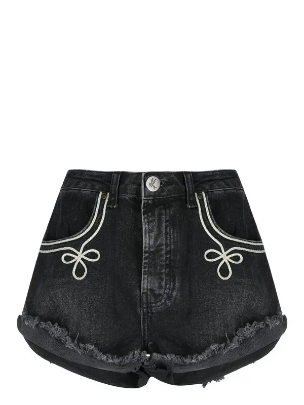 ONETEASPOON Frayed-edge Denim Shorts - Black