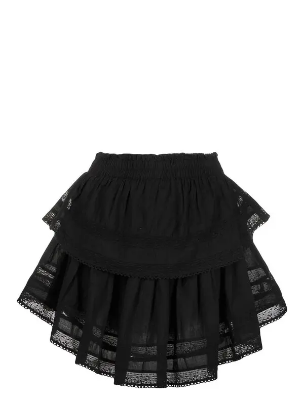 LoveShackFancy Ruffled Lace Trim Mini Skirt - Black