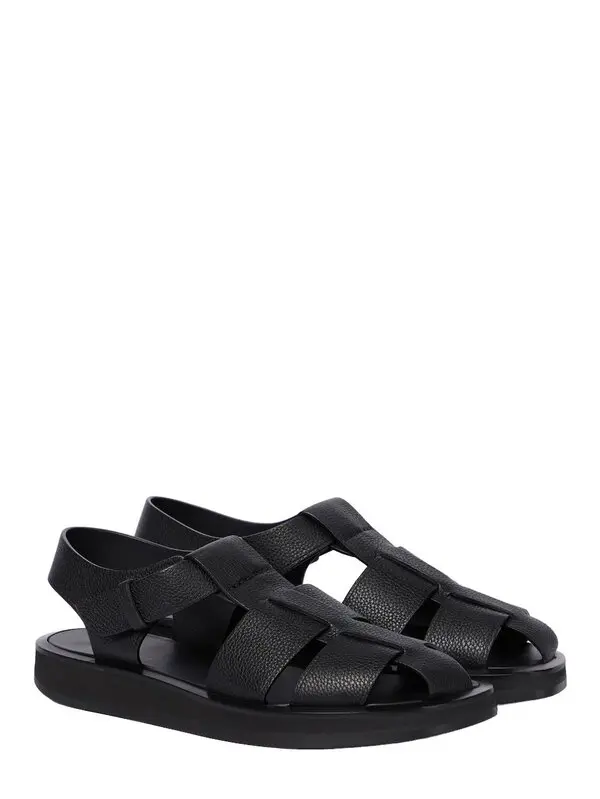 THE ROW Fisherman Leather Sandals - Black
