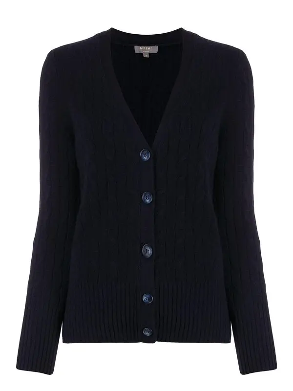 N.peal V-neck Cable Knit Cardigan - Blue