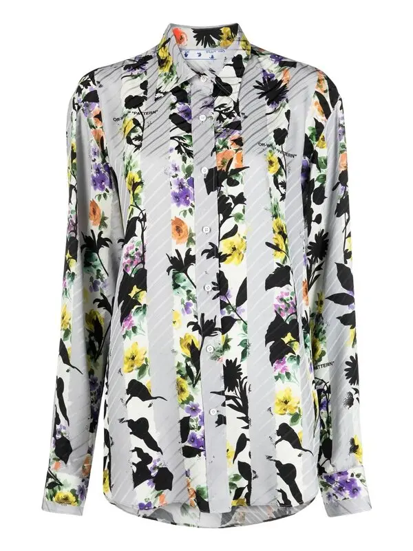 Off-White Floral-print Long-sleeve Shirt - Grey