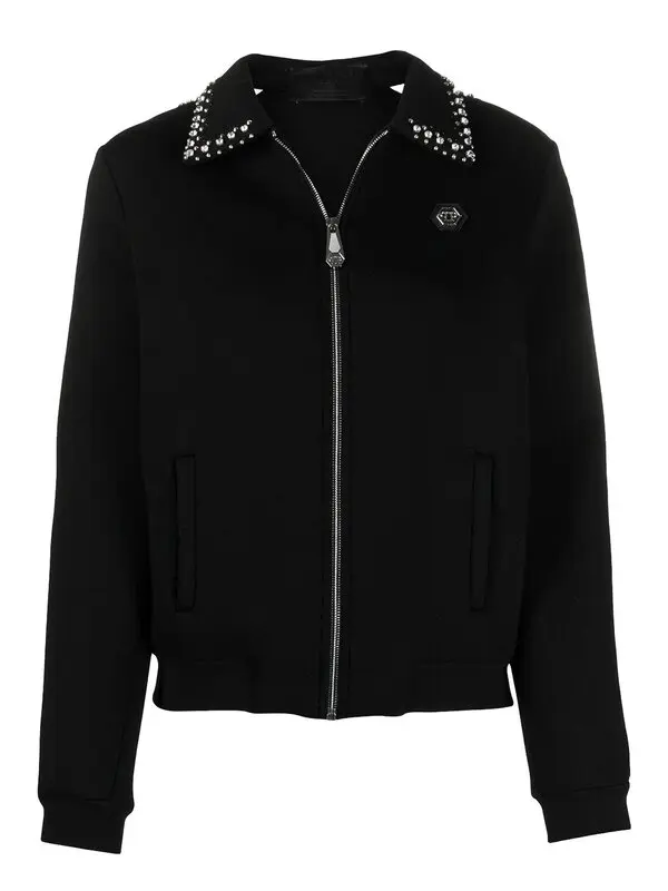 Philipp Plein Embellished Logo Bomber Jacket - Black