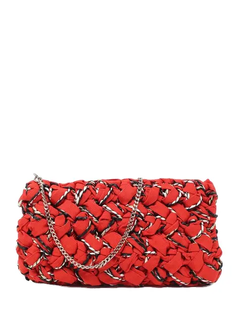 SANTM Lorenza Gandaglia Grosgrain Raffia Clutch - Red