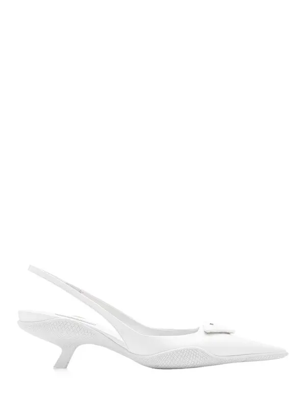 Prada Logo Leather Slingback Pumps - White