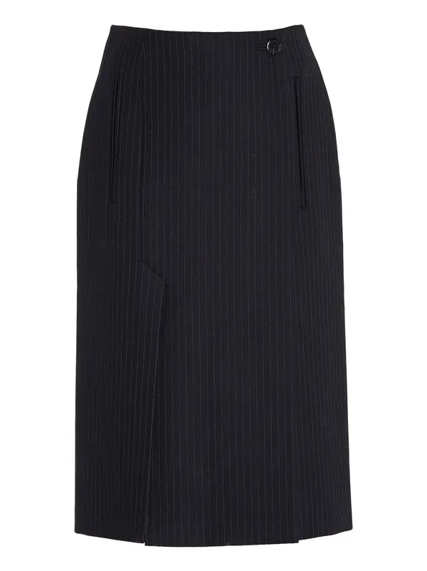 Prada Pinstriped Wool Midi Skirt - Blue