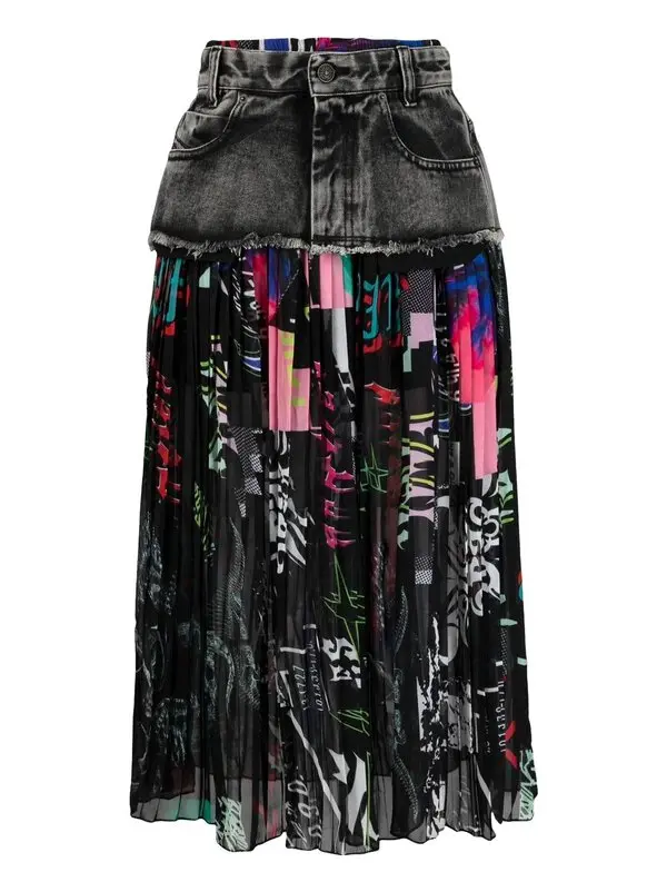DIESEL® Denim-panel Pleated Skirt - Black