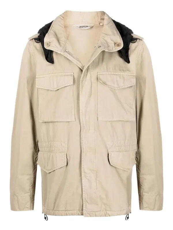 Aspesi Cotton Military Jacket With Concealed Hood - Neutrals