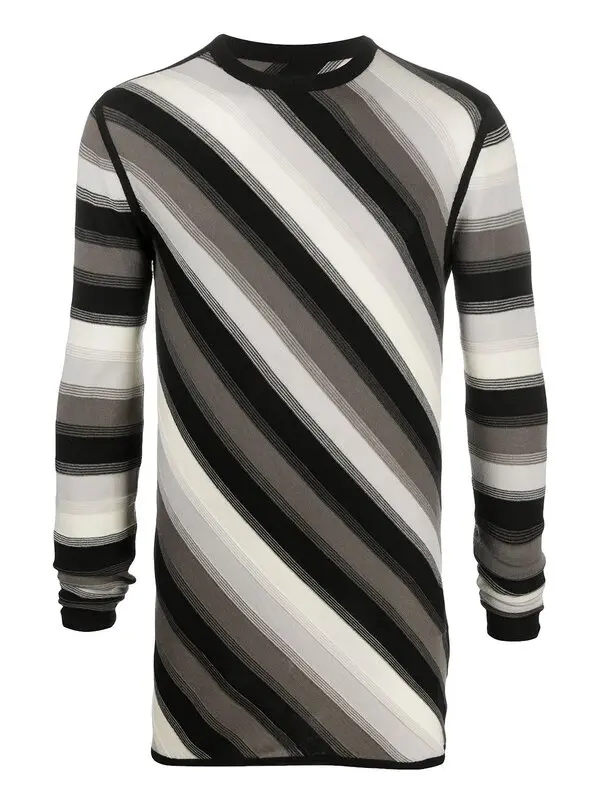 Rick Owens Diagonal Stripe Virgin Wool Sweater - Black