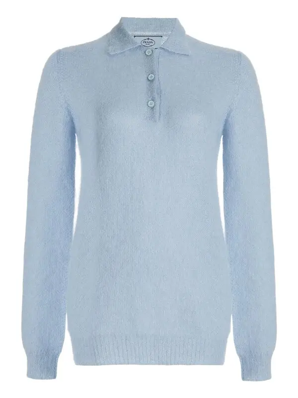 Prada Mohair-blend Knit Polo Top - Blue