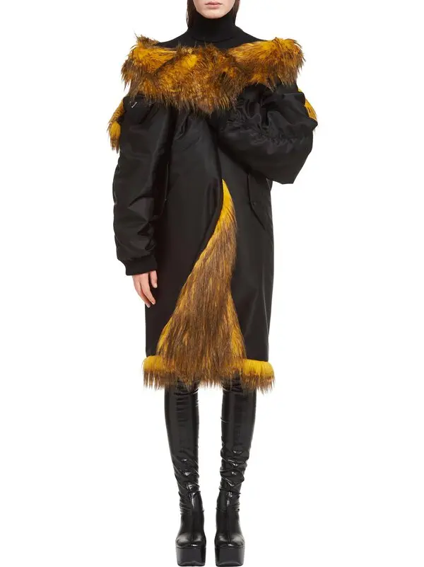 Prada Faux Fur-lined Shell Hooded Jacket - Black