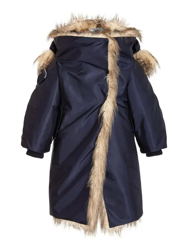 Prada Faux Fur-lined Shell Hooded Jacket - Blue