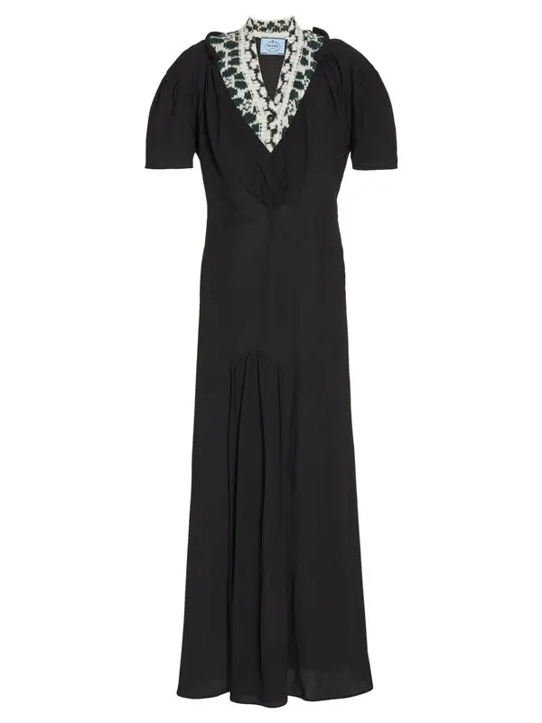 Prada Wool-paneled Stretch-crepe Maxi Dress - Black