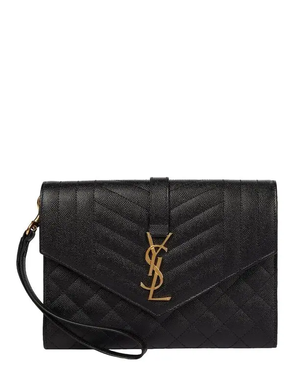 Saint Laurent Envelope Matelassé Leather Clutch - Black