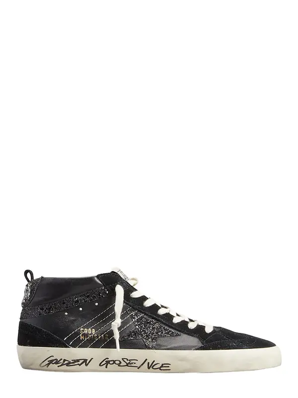 GOLDEN GOOSE Mid Star Glitter Wing-tip Sneakers - Black