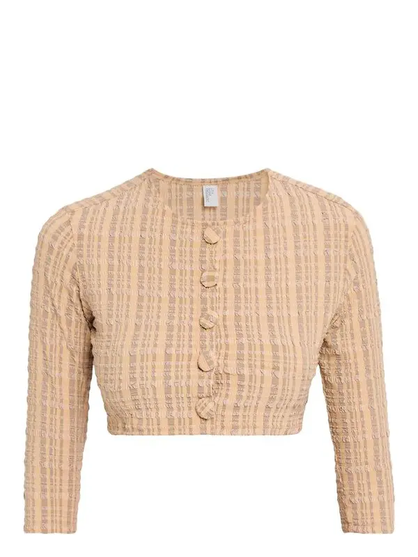 Lisa Marie Fernandez Seersucker Cropped Cardigan - Natural Sand