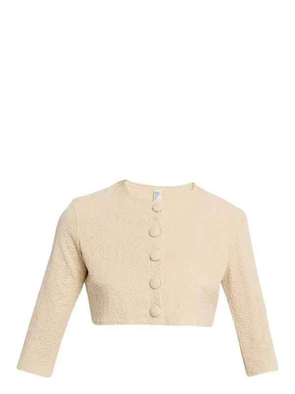 Lisa Marie Fernandez Seersucker Cropped Cardigan - Natural