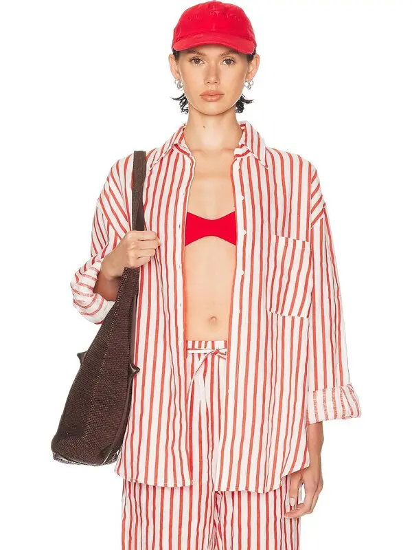 AEXAE Linen Woven Shirt - Stripe Red