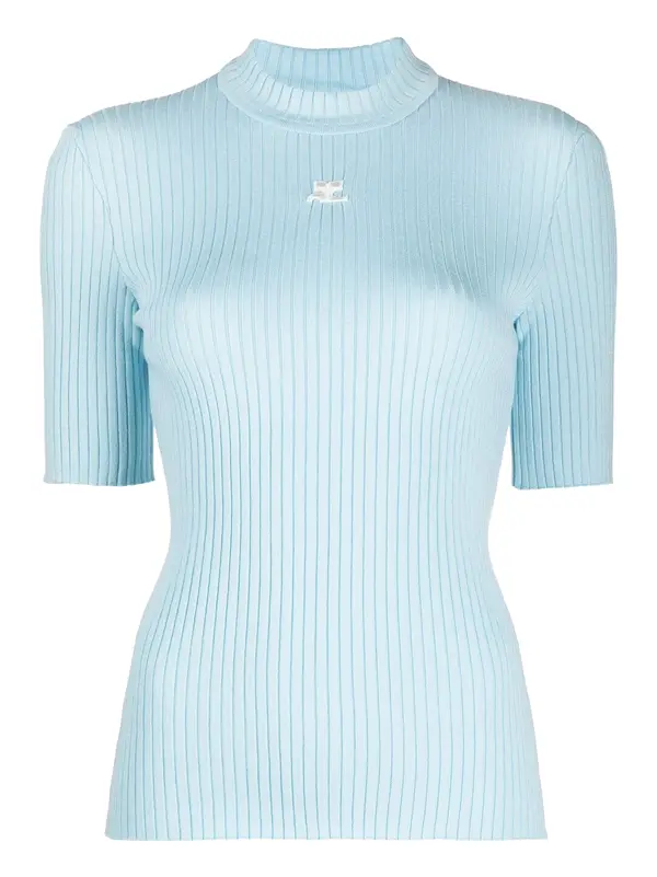 COURREGES Logo-embroidered Ribbed Sweater - Blue