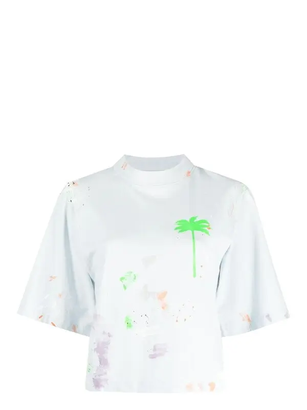 Palm Angels Paint Splatter Palm Tree Print T-shirt - Blue