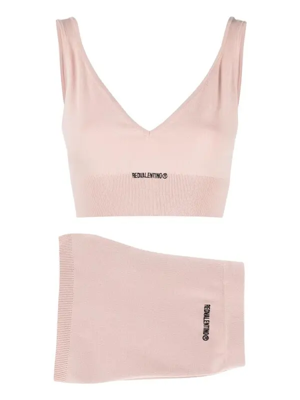 Red Valentino Knitted Crop Top And Shorts Set - Neutrals