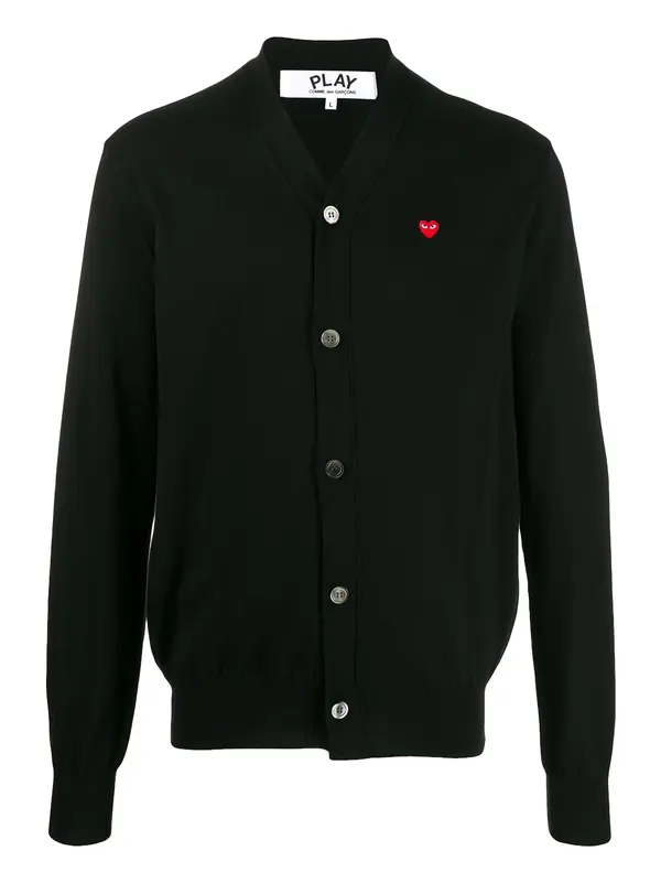 Play Comme Des Garcon Heart Logo V-neck Cardigan - Black