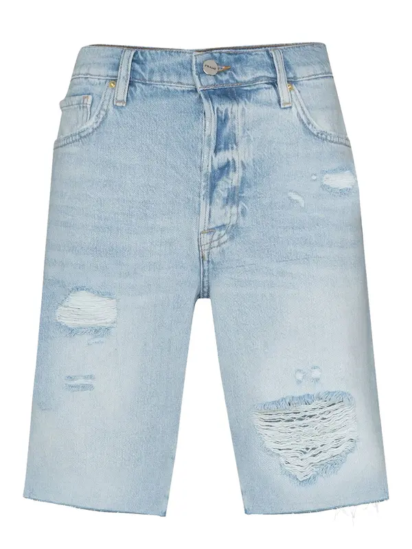 FRAME Le Slouch Distressed Bermuda Shorts - Blue