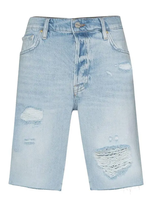 FRAME Le Slouch Distressed Bermuda Shorts - Blue
