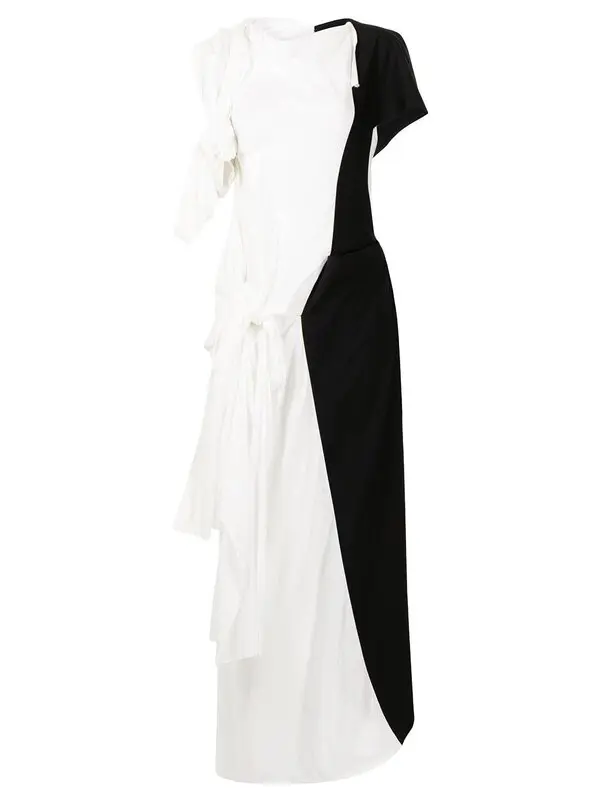Yohji Yamamoto Colour-block Asymmetric Maxi Dress - White