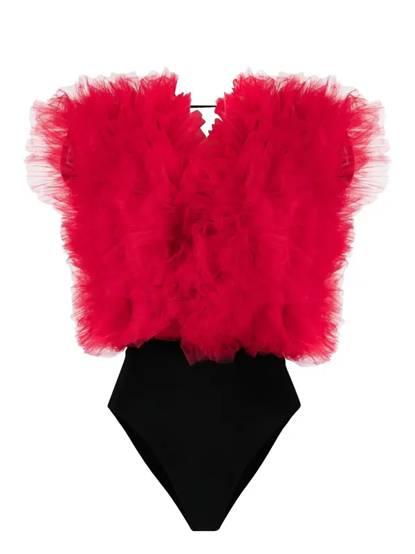 Alchemy Fashions X Lia Aram Ruffled-trim Bodysuit - Red