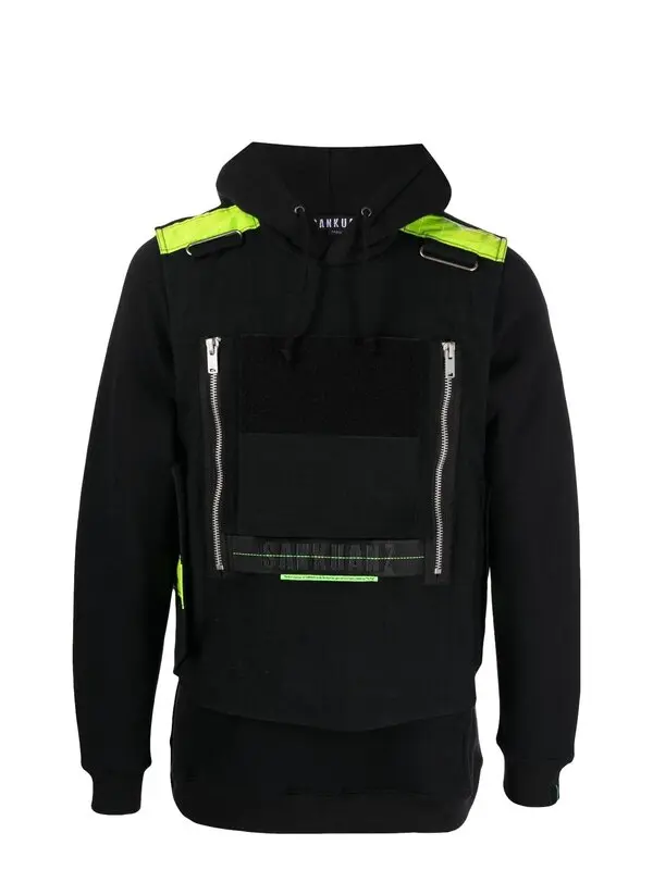 SANKUANZ Layered Hoodie With Reflective Details - Black