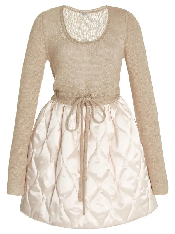Miu Miu Quilted Nylon And Mohair-blend Mini Dress - Neutral