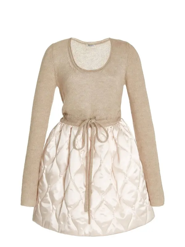 Miu Miu Quilted Nylon And Mohair-blend Mini Dress - Neutral