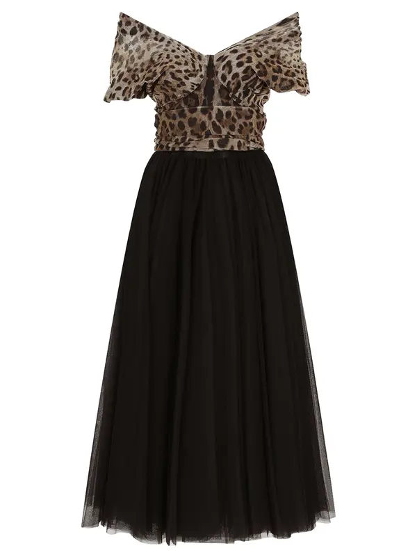 Dolce & Gabbana Leopard Print-paneled Tulle Gown - Black