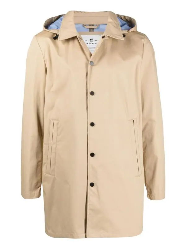 Woolrich Hooded Coat With Press Stud Fastening - Neutrals