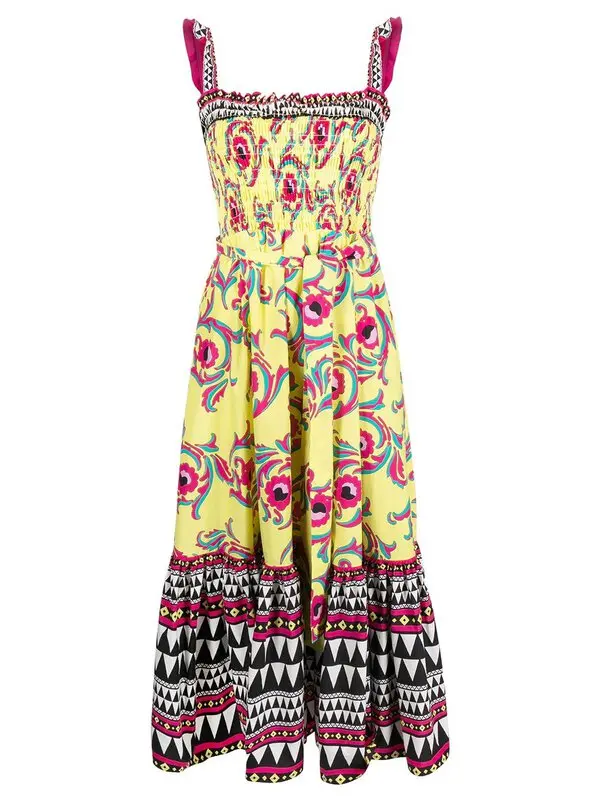 La DoubleJ Sleeveless Floral Print Midi Dress - Yellow