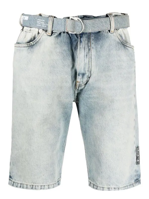 Off-White Knee-length Denim Shorts - Blue