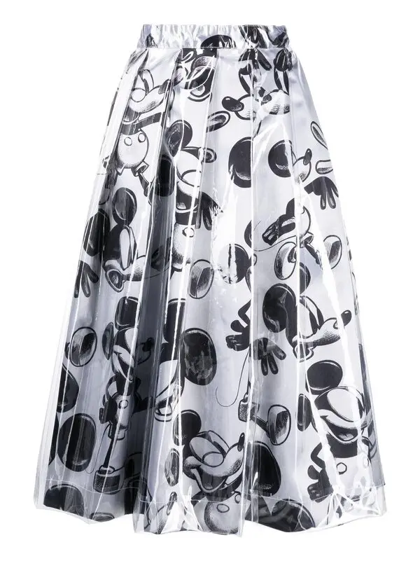 Comme Des Garçons Mickey Mouse Print Pleated Skirt - Silver
