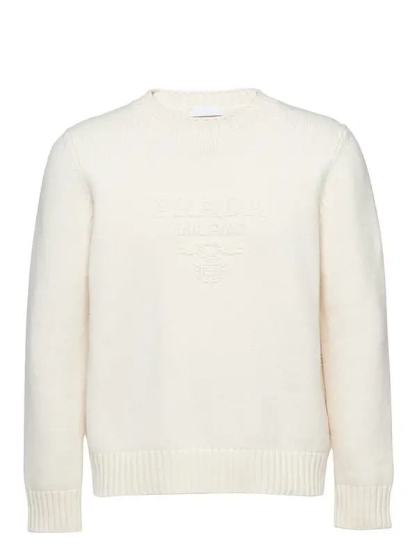 Prada Wool-cashmere Logo Sweater - Bianco