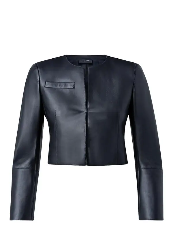 Akris Hasso Cropped Napa Leather Jacket - Navy