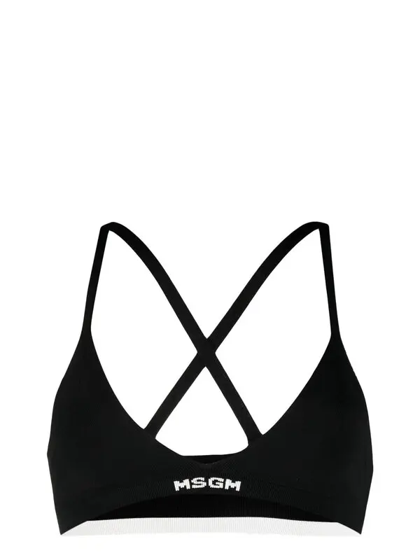 MSGM Ribbed Knit Logo-hem Bra - Black