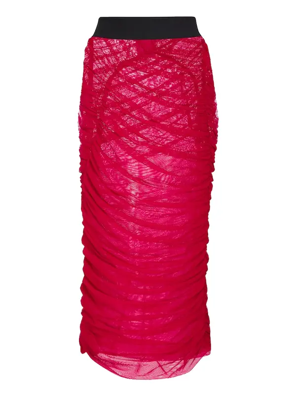Dries Van Noten Ruched Mesh Midi Skirt - Pink
