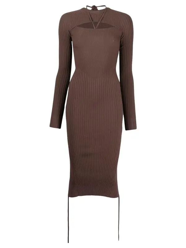ANDREĀDAMO Cut-out Fitted Knitted Dress - Brown