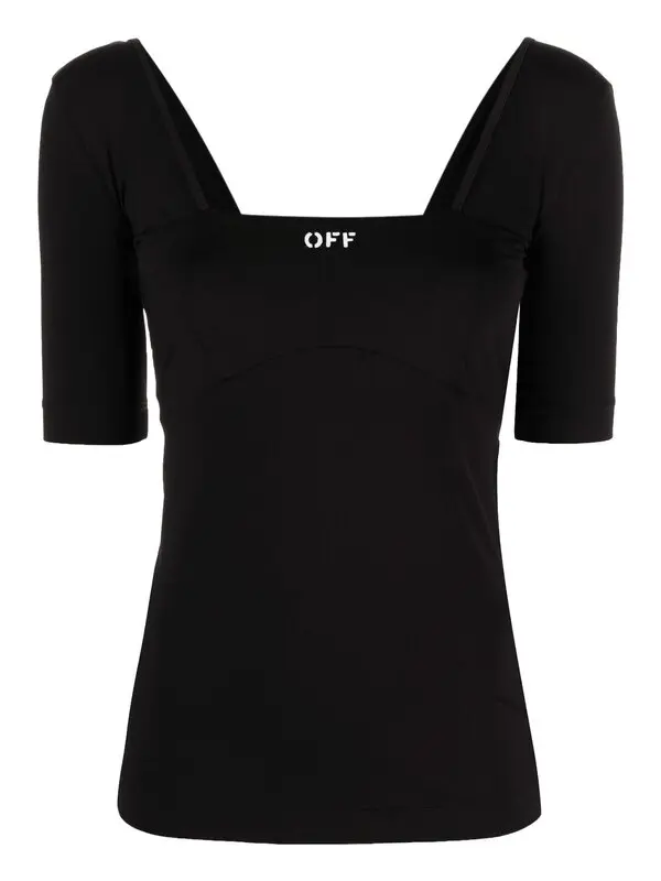 Off-White Logo Print Square Neck T-shirt - Black